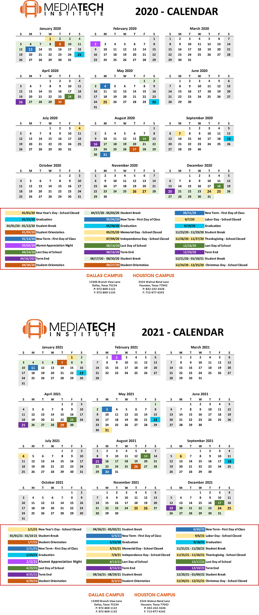 ACADEMIC CALENDAR - MediaTech Institute